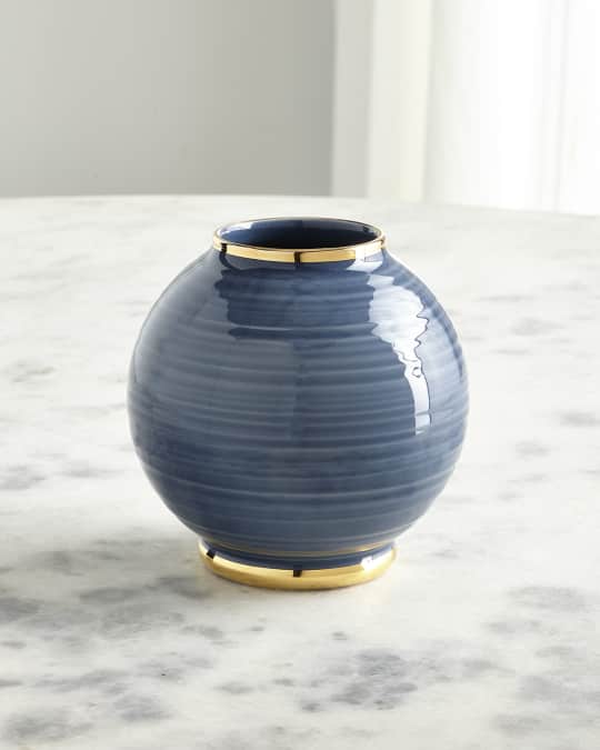 AERIN Ribbed Marion Round Ceramic Vase | Neiman Marcus