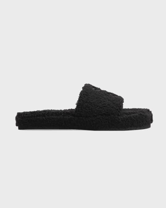 Off-White Men's Faux Shearling Arrow Slides | Neiman Marcus