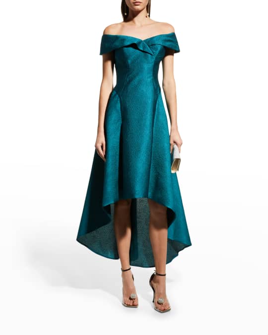 Rickie Freeman for Teri Jon Off-Shoulder Jacquard High-Low Dress ...
