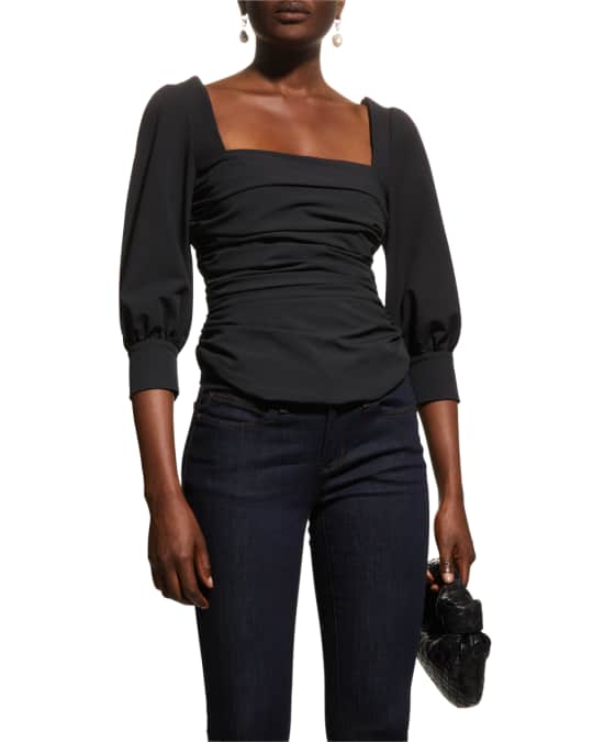 Cinq a Sept Karol Square-Neck Ruched Crepe Top | Neiman Marcus