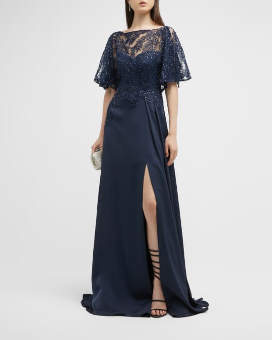 Rickie Freeman for Teri Jon Sheer Sequin Crepe Gown | Neiman Marcus