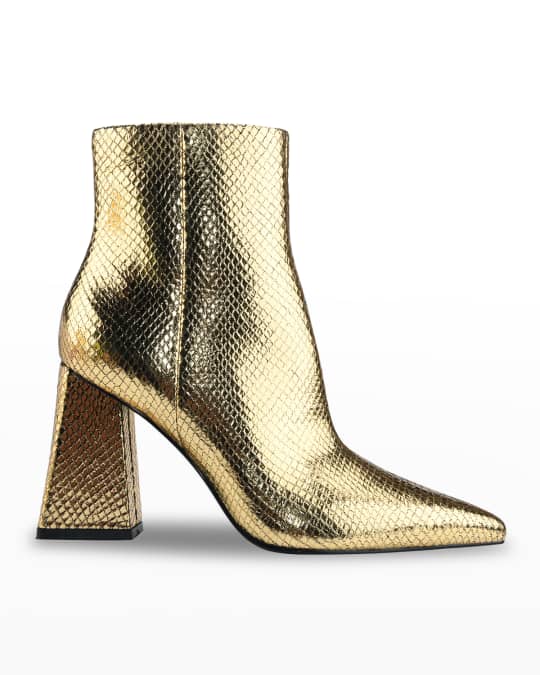 Marc Fisher LTD Kulika Metallic Block-Heel Booties | Neiman Marcus