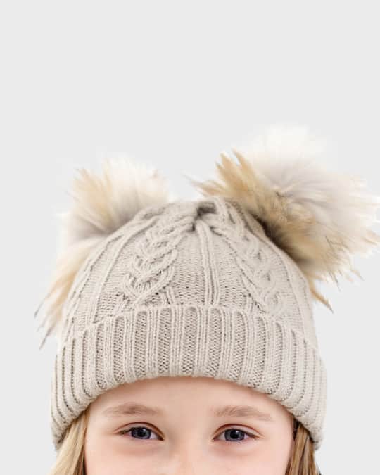 Fabulous Furs Kid's Double Pom Beanie with Faux Fur | Neiman Marcus