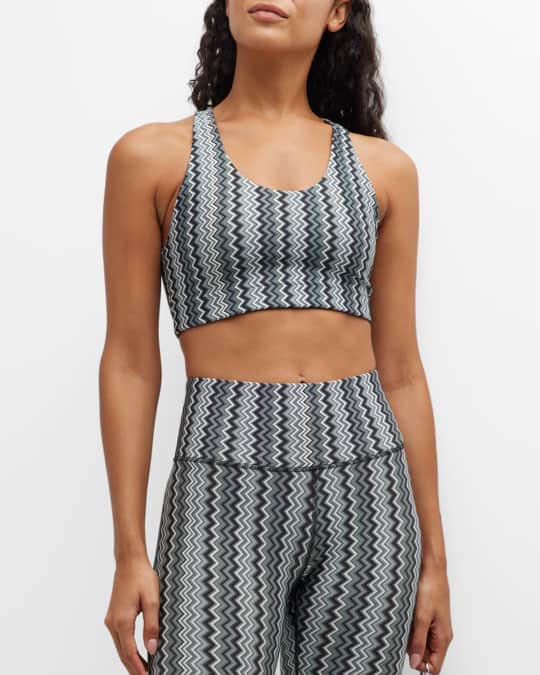 Terez Black And White Zig Zag DuoKnit Sports Bra | Neiman Marcus
