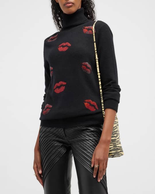 Libertine Bisou Crystal Lip Turtleneck Cashmere Sweater | Neiman Marcus