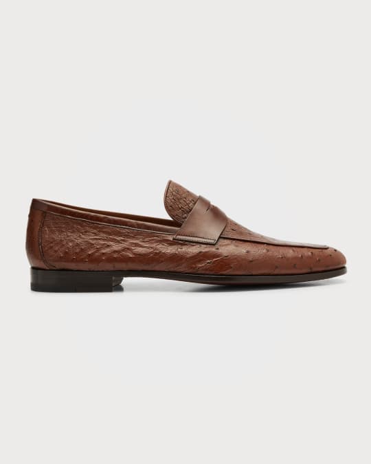 Magnanni Men's Ostrich Leather Loafers | Neiman Marcus