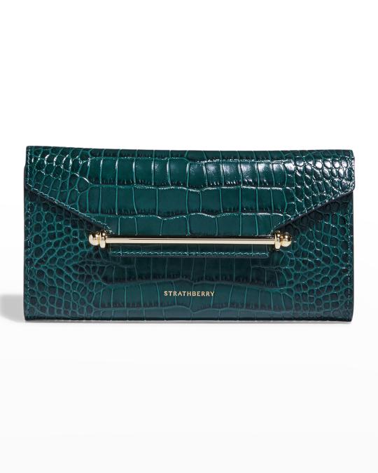 STRATHBERRY Multrees Croc-Embossed Flap Wallet on Chain | Neiman Marcus