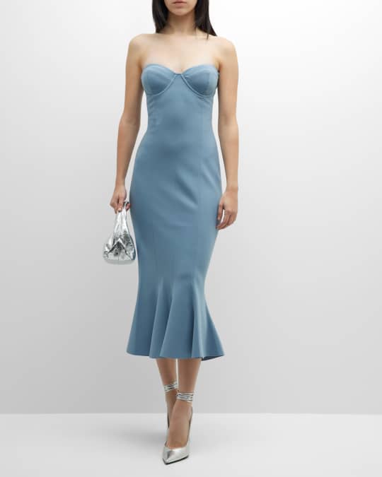 Norma Kamali Strapless Corset Fishtail-Hem Midcalf Dress | Neiman Marcus