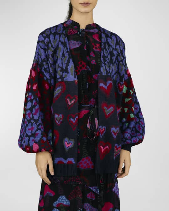 Farm Rio Ikat Heart Open-Front Cardigan | Neiman Marcus