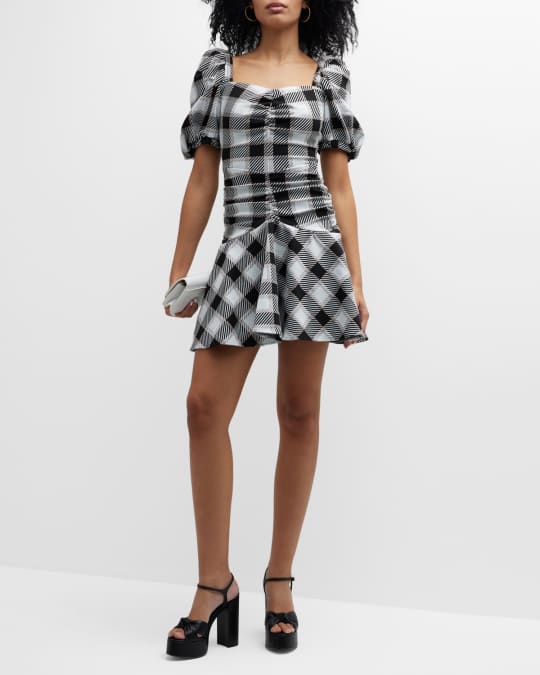 Autumn Adeigbo Beverly Plaid Puff Sleeve Mini Fit-And-Flare Dress ...