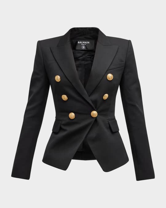 Balmain Classic Wool Blazer w/ Button Detail | Neiman Marcus