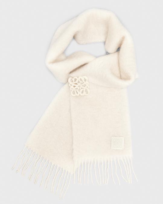 Loewe Mohair-Blend Anagram Brooch Scarf | Neiman Marcus