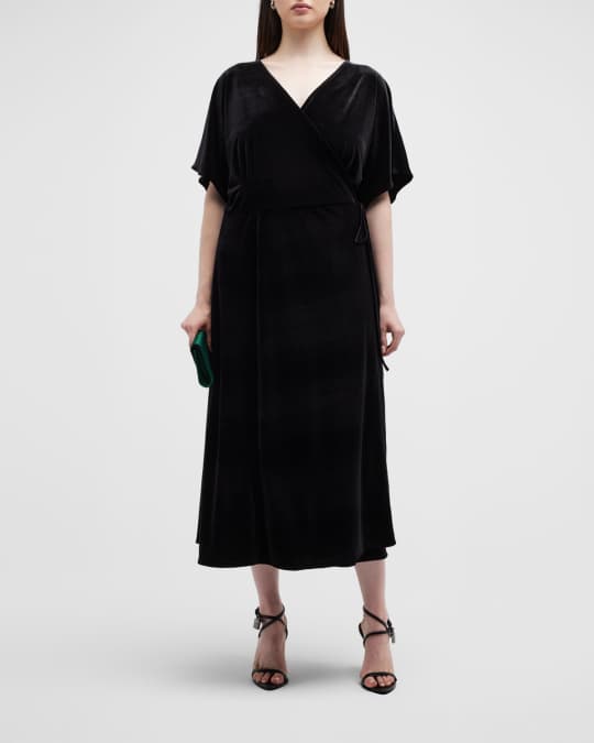 Whitney Morgan Plus Size Velvet Wrap Midi Dress | Neiman Marcus