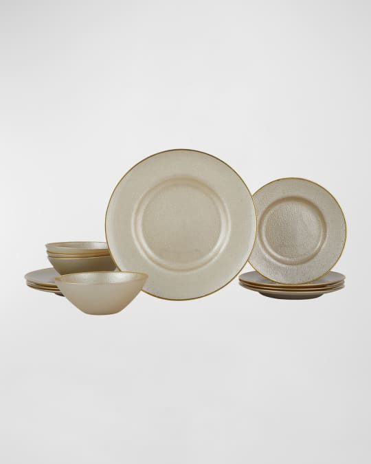 Vietri 12-Piece Metallic Glass Pearl Dinnerware Set | Neiman Marcus