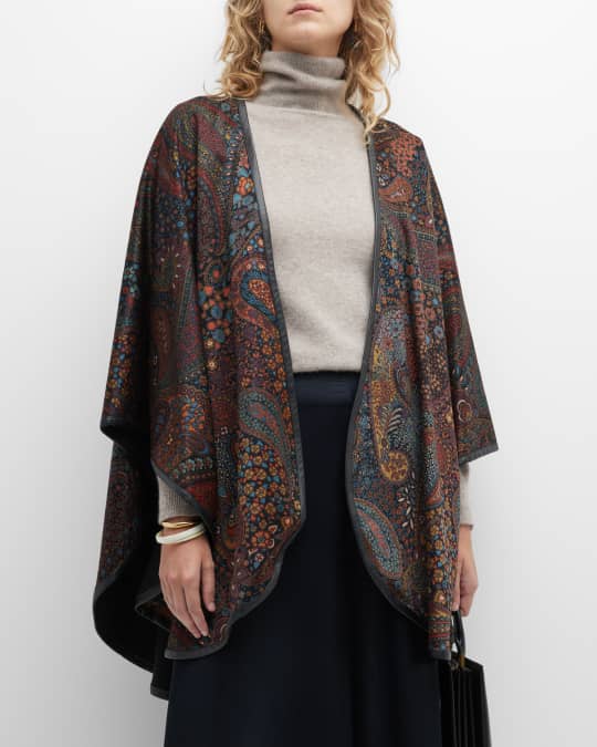 Sofia Cashmere Paisley Cashmere & Leather Cape | Neiman Marcus
