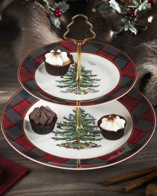 Spode Christmas Tree Tartan Tiered Server | Neiman Marcus