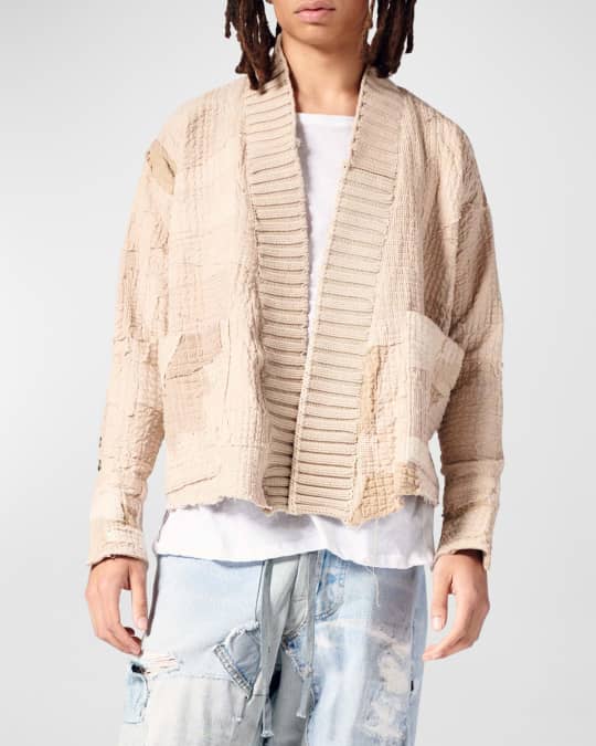 Greg Lauren Men's Walnut Stitchwork Cardigan Sweater | Neiman Marcus