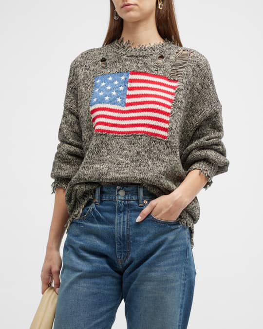 Denimist Distressed American Flag Sweater | Neiman Marcus