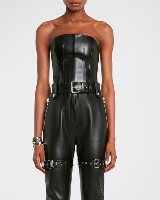 McQueen Strapless Leather Bustier Top | Neiman Marcus