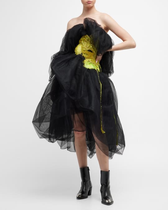 McQueen Exploding Ruffled Bust Asymmetric Midi Dress | Neiman Marcus