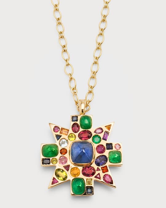Verdura 18K Sapphire, Emerald and Colored Stone "Byzantine" Pendant ...
