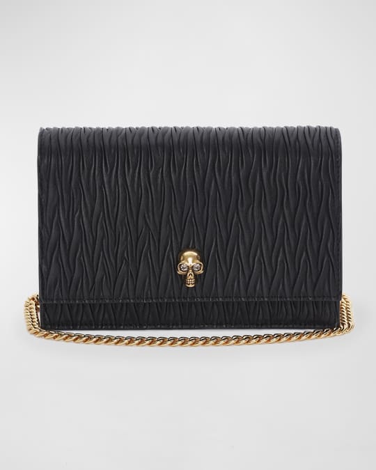 McQueen Small Skull Pleated Leather Shoulder Bag | Neiman Marcus