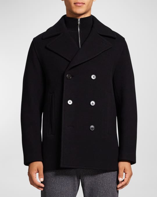 Theory Men's Plush Loft Wool Peacoat | Neiman Marcus
