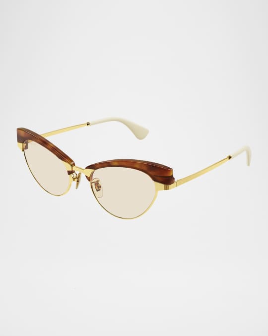 Gucci Havana Acetate & Metal Cat-Eye Sunglasses | Neiman Marcus