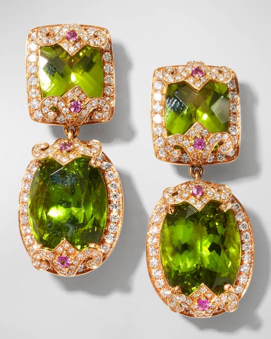 Nini Jewels Rose Gold Peridot Earrings with Pink Sapphires and Diamonds ...
