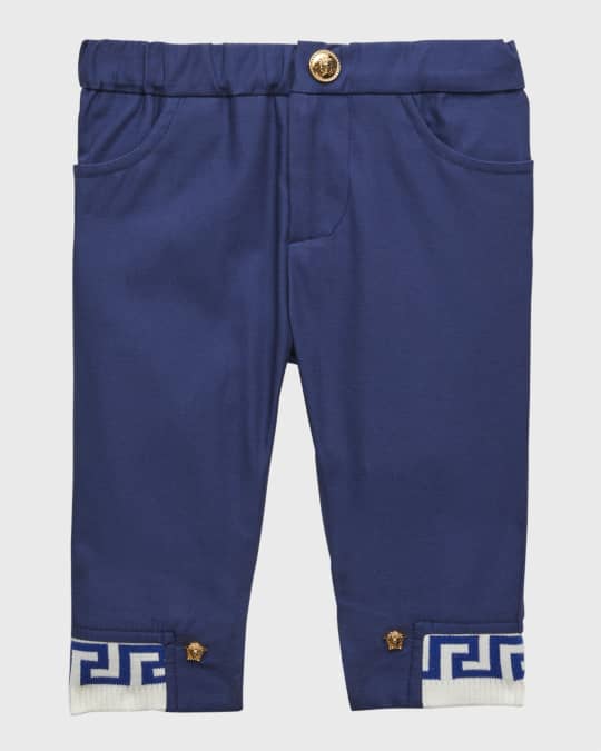 Versace Girl's Gabardine Greca Trim Pants, Size 3M-36M | Neiman Marcus