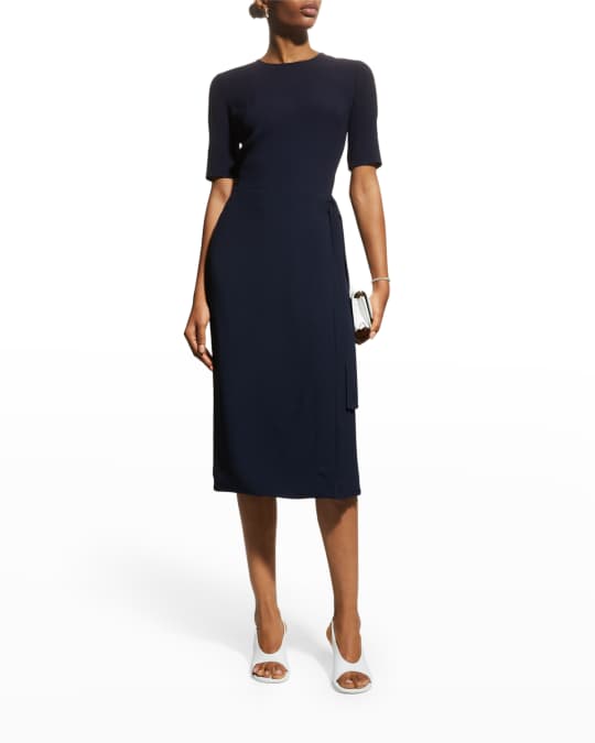 St. John Wrap-Skirt Satin Crepe Midi Dress | Neiman Marcus
