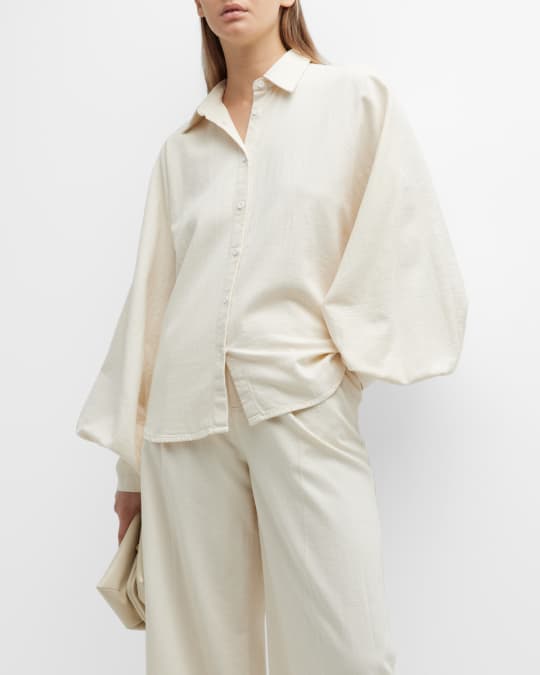 MADE IN TOMBOY Claire Button-Front Balloon Sleeve Top | Neiman Marcus