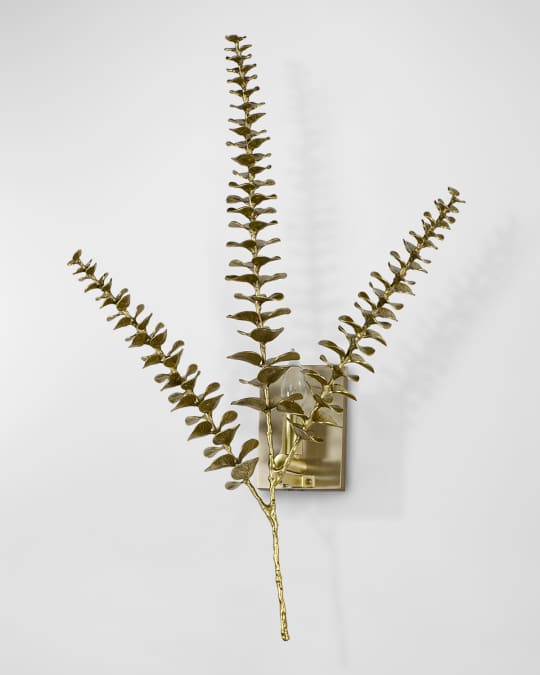 Palecek Eucalyptus Leaf Brass 27" Wall Sconce | Neiman Marcus