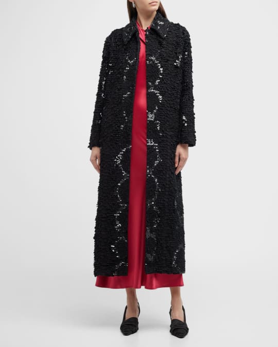 Dries Van Noten Rolana Leather Embroidered Long Coat | Neiman Marcus