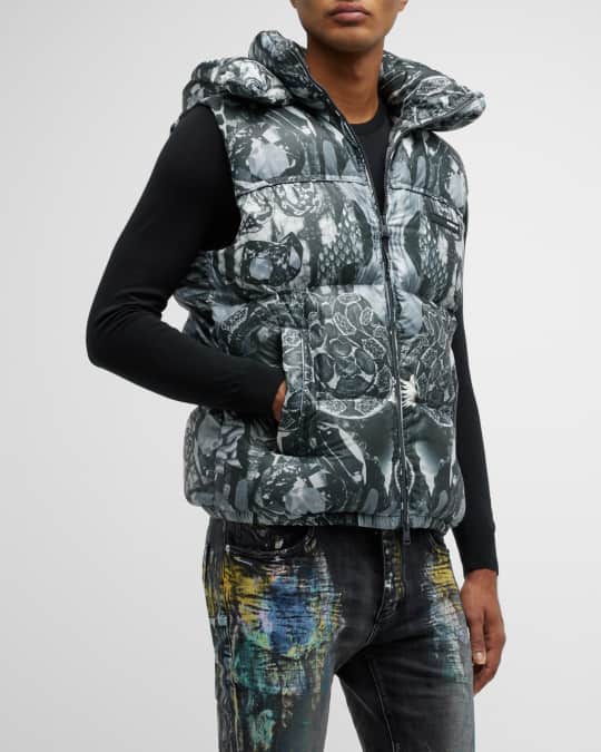 PURPLE Men's Hooded Graphic Puffer Vest | Neiman Marcus