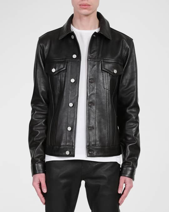 PURPLE Men's Lambskin Leather Trucker Jacket | Neiman Marcus