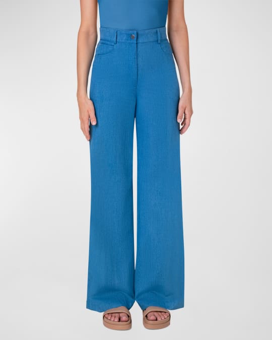 Akris punto Cooper Wide-Leg Denim Pants | Neiman Marcus
