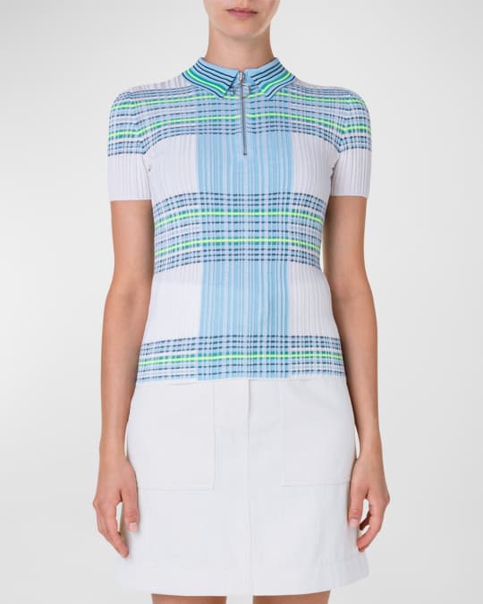 Akris punto Check Patterned Quarter-Zip Polo | Neiman Marcus