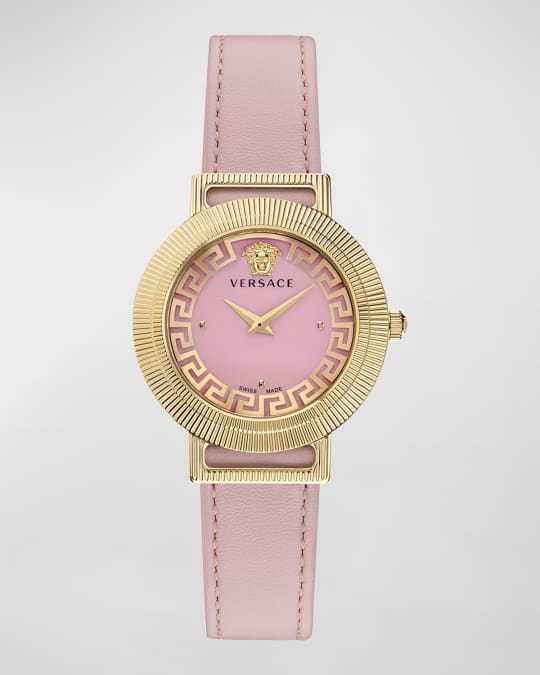 Versace 36mm Greca Chic Leather Watch, Gold/Pink | Neiman Marcus
