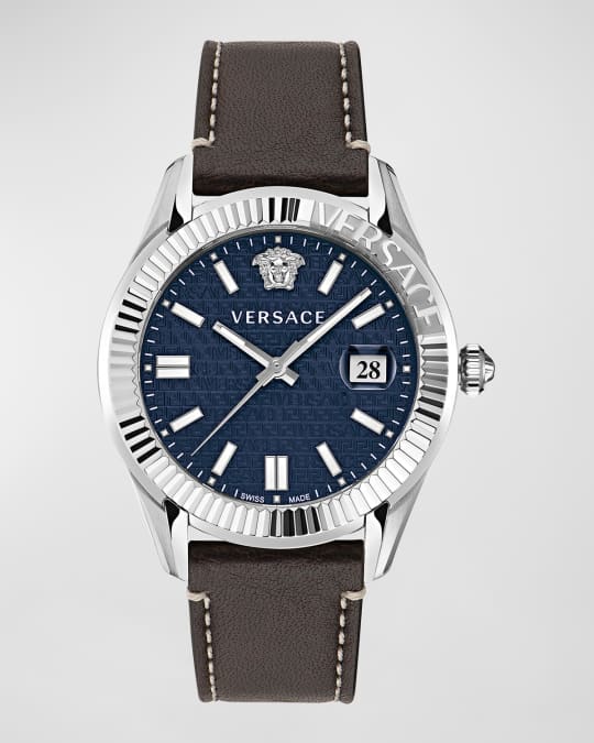 Versace Men's Greca Time Stainless Steel Leather Watch, 41mm | Neiman ...
