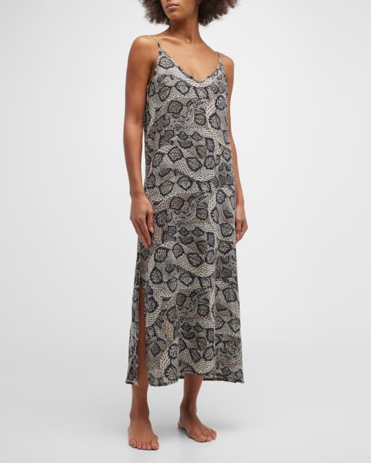 Desmond & Dempsey Crotalus Snake-Print Linen Nightie | Neiman Marcus