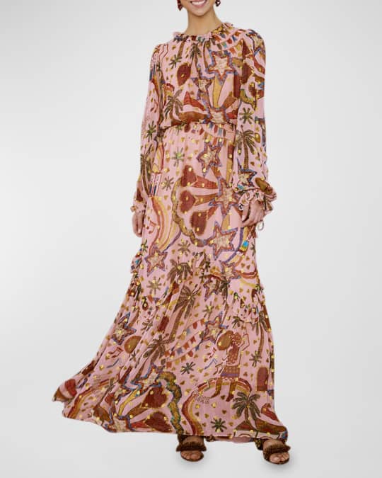 Farm Rio Pink Folk Party Maxi Dress | Neiman Marcus