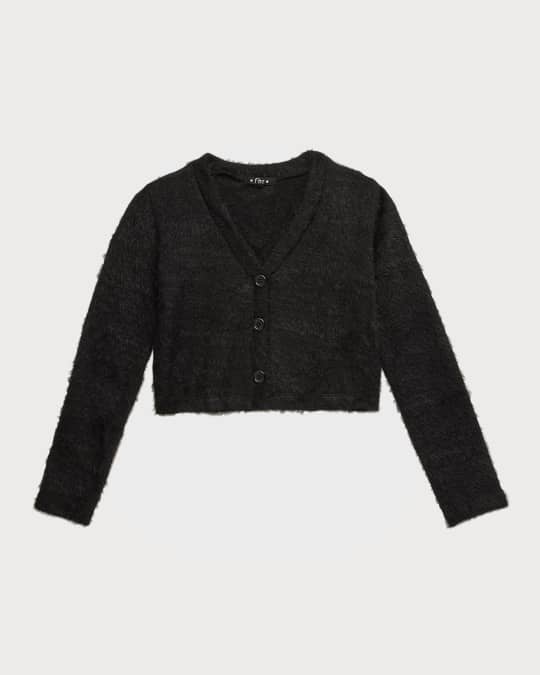 Flowers by Zoe Girl's Fuzzy Cropped Cardigan, Size S-XL | Neiman Marcus