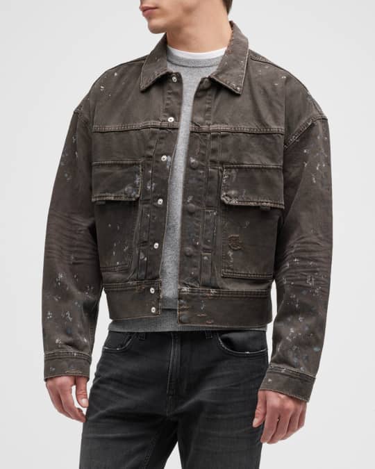Hudson Men's Distressed Boxy Crop Trucker Jacket | Neiman Marcus