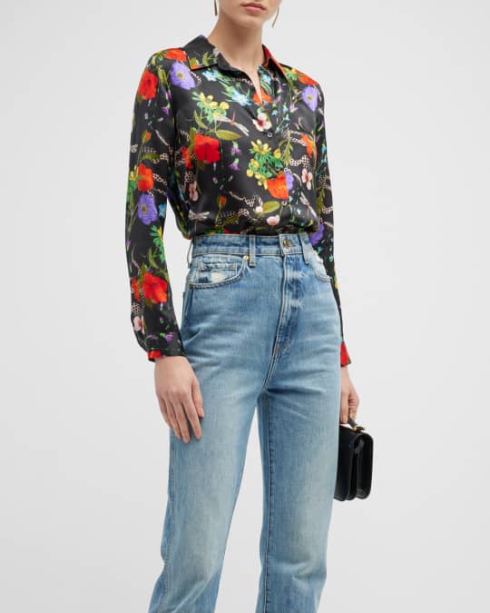L'Agence Botanical Snake Tyler Holly Button-Front Blouse | Neiman Marcus