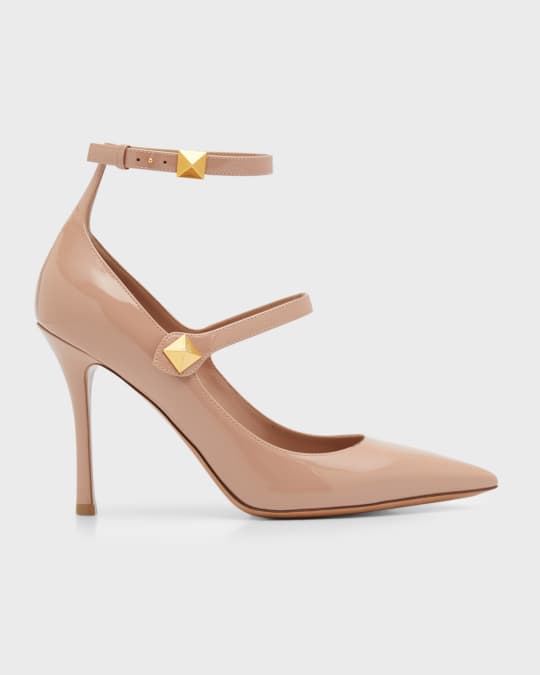 Valentino Garavani Roman Stud Patent Ankle-Strap Pumps | Neiman Marcus
