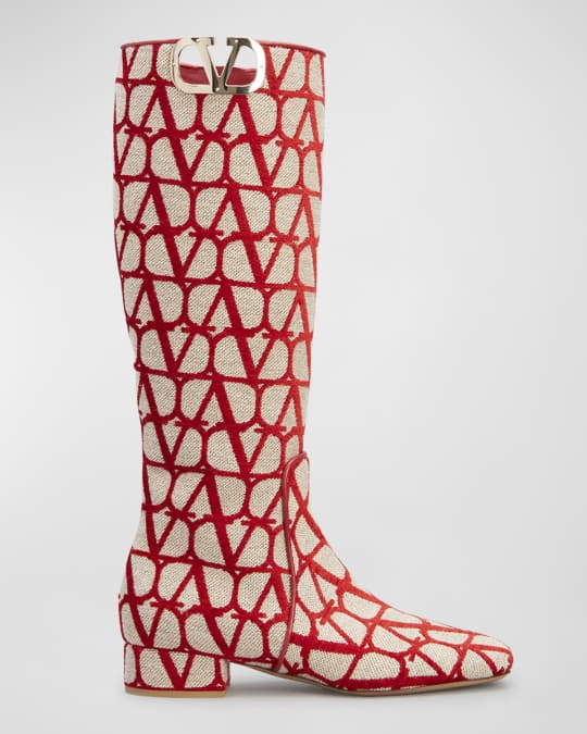 Valentino Garavani VLogo Tall Monogram Boots | Neiman Marcus