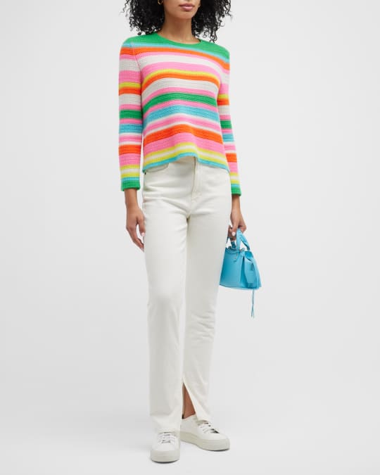 Autumn Cashmere Striped 3/4-Sleeve Cashmere Sweater | Neiman Marcus