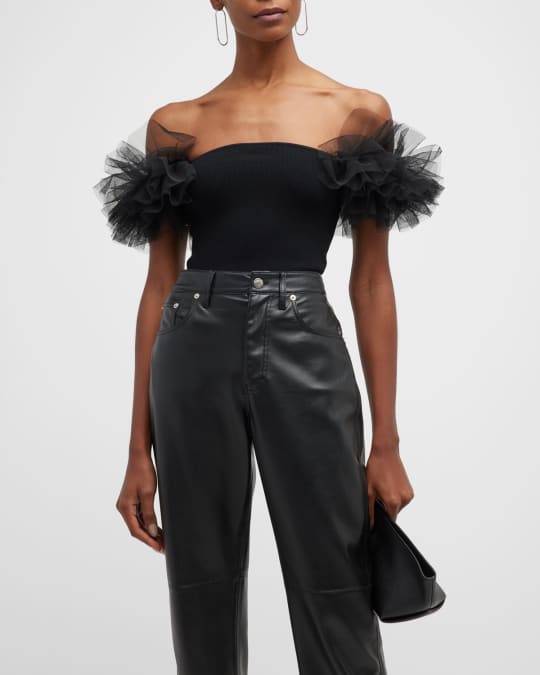 Autumn Cashmere Ruffle-Sleeve Off-Shoulder Top | Neiman Marcus