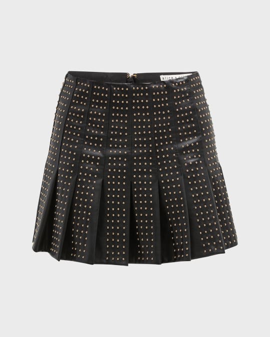 ALICE + OLIVIA Carter Vegan Leather Studded Mini Skirt | Neiman Marcus